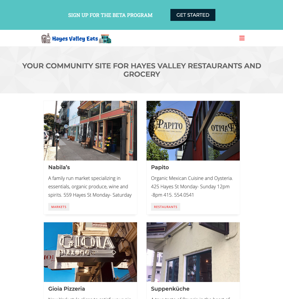 Hayes Valley Eats Our Community Directory Project